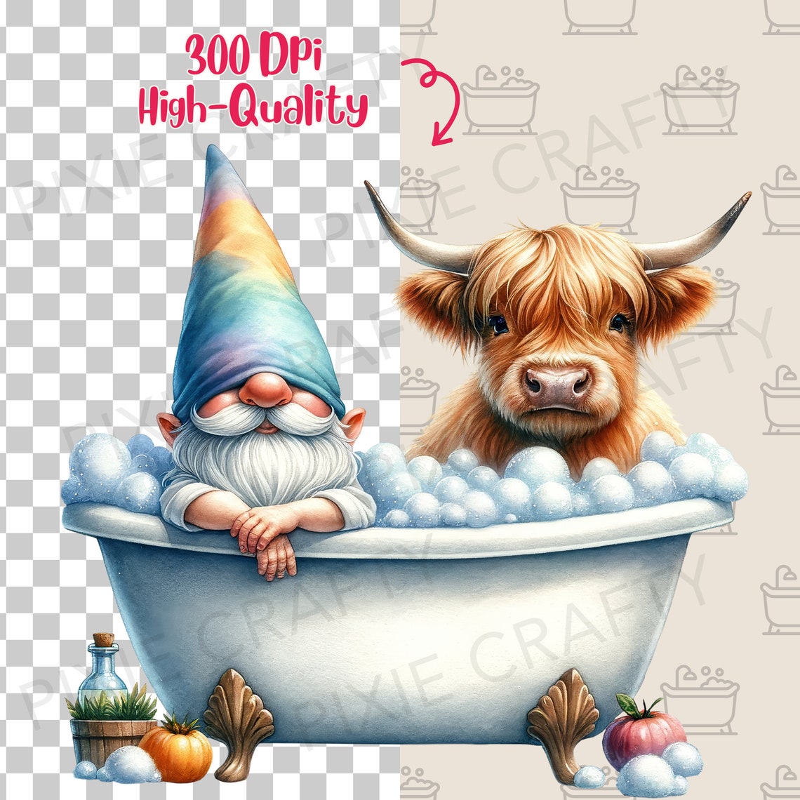 Bath Tub Gnomes Clipart, Watercolor Gnome PNG, Bathtub Bubble Soap Watercolor, Bubble Bath, Duck ...