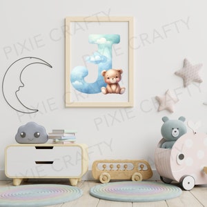 Watercolor Teddy Bear Alphabet Clipart: Blue Nursery Font (PNG Digital ...