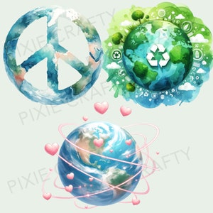 Watercolor Earth Day Design, Eco-friendly Clipart, Watercolor Recycling ...