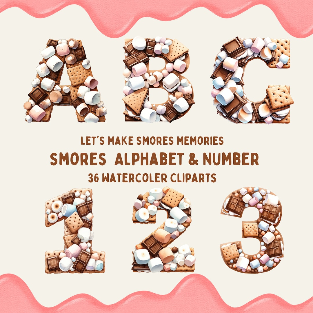 Watercolor Smore Alphabet, S'mores Letter, Smore Clipart, Chocolate ...