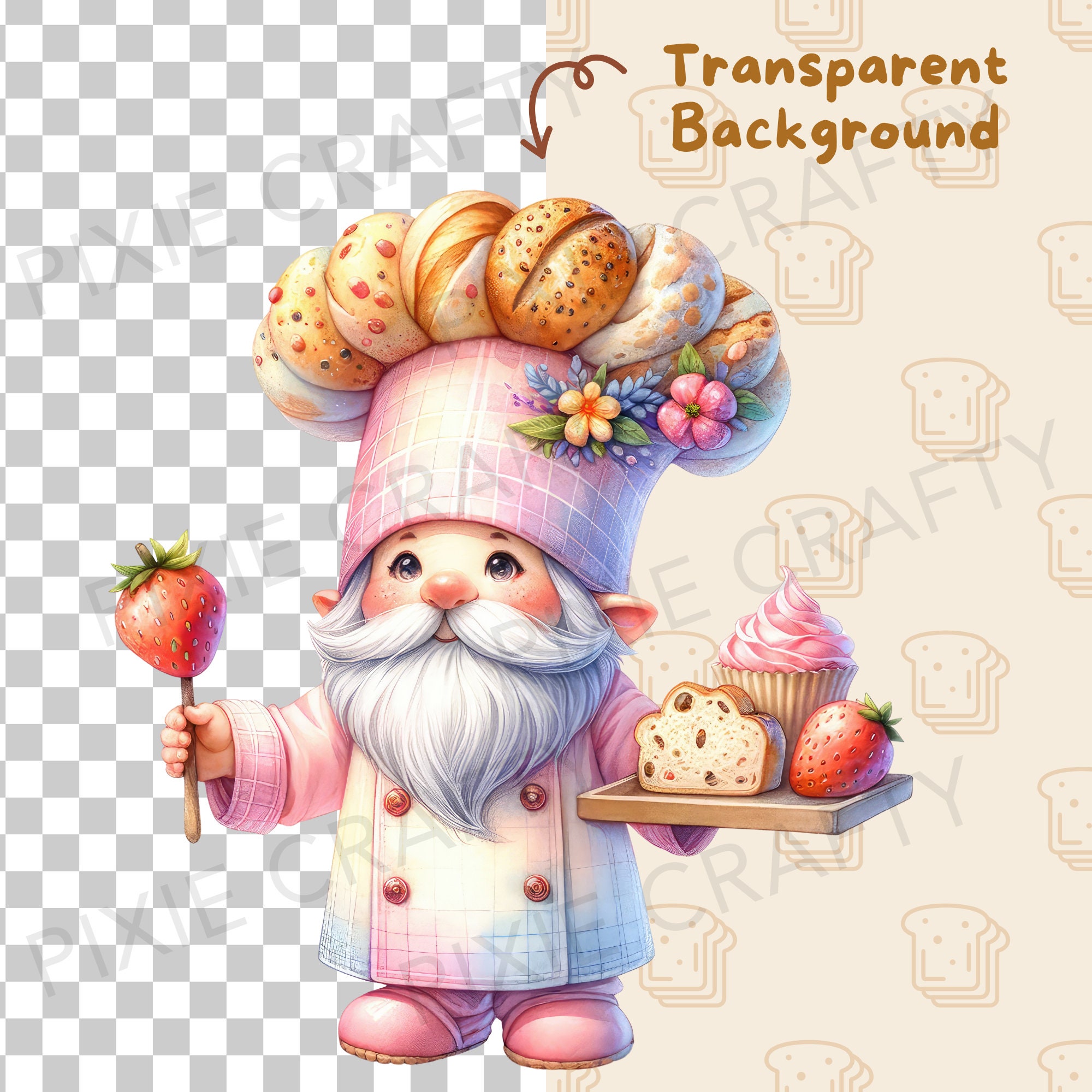 Watercolor Baker Gnome, Pastry Chef Gnome Clipart, Chef Gnome, Bread ...