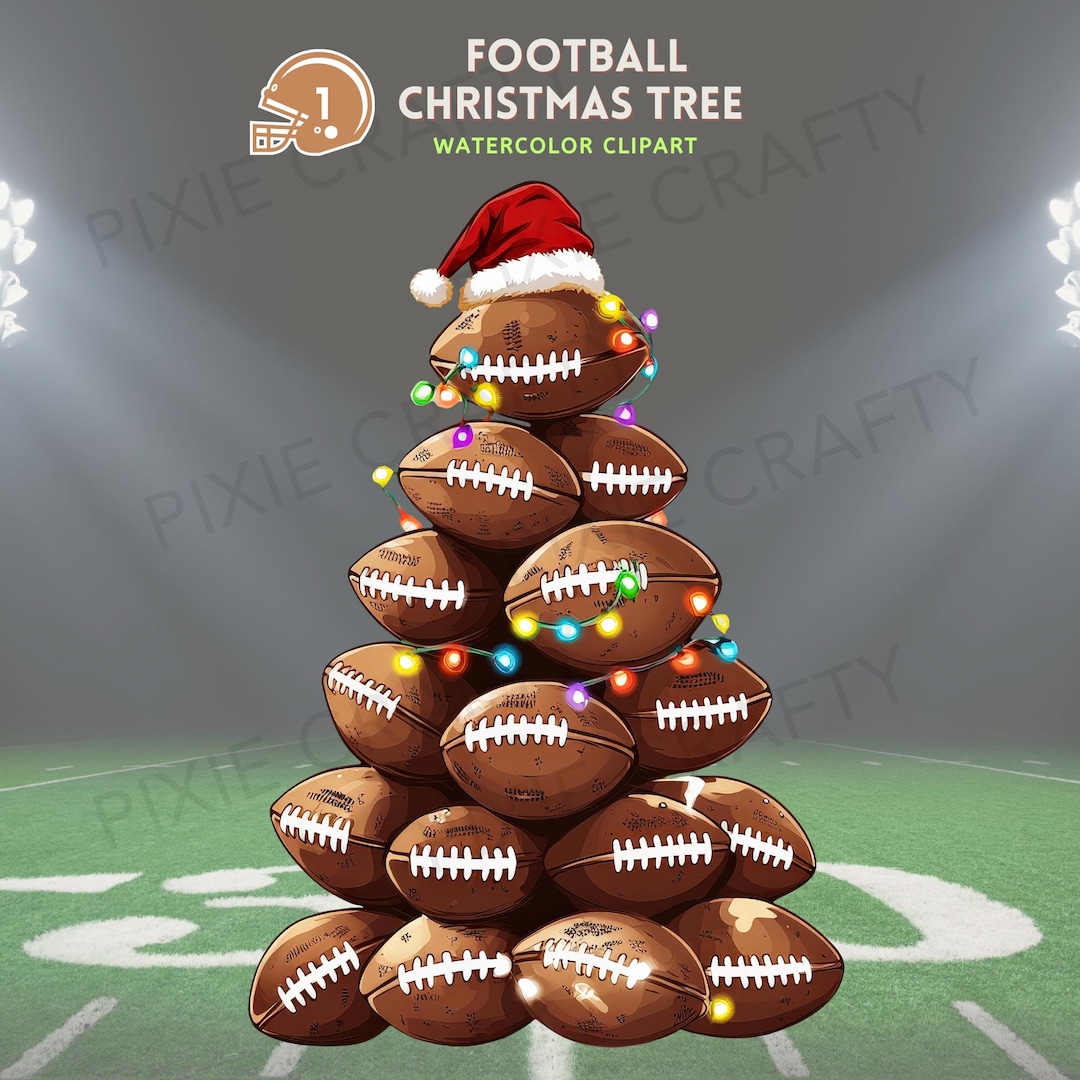 Football Christmas Tree PNG: Watercolor Clipart (digital Download) - Etsy