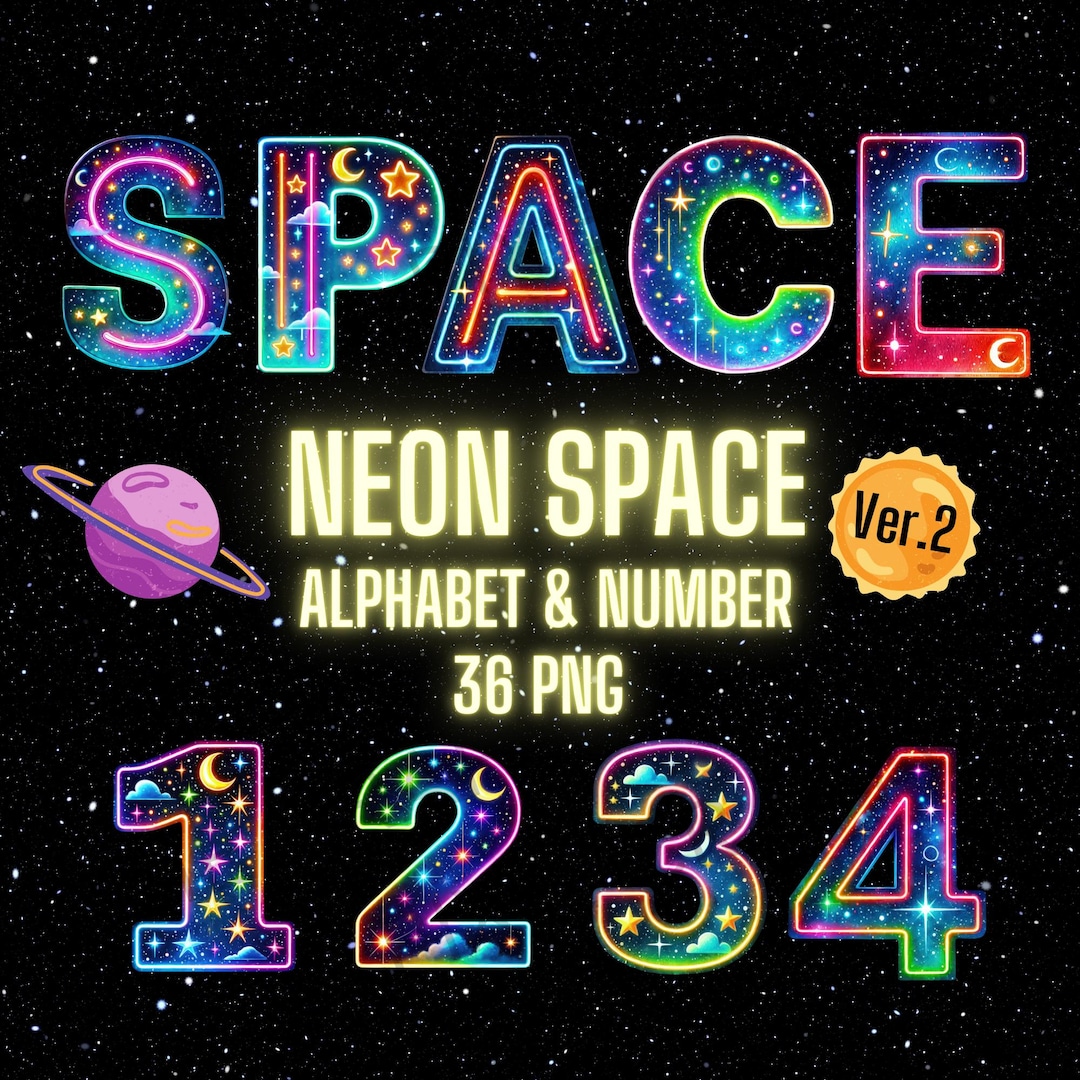 Neon Space Alphabet, Glowing Galaxy PNG, Outer Space Letters ...
