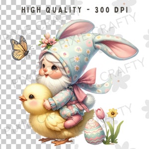 Easter Bunny Gnome Clipart, Spring Gnome Clipart, Watercolor Gnome ...