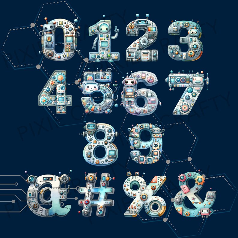 Robot Alphabet Clipart: Kid's Number PNG Set (digital Download) - Etsy