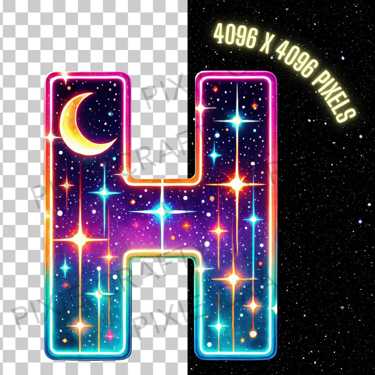 Neon Space Alphabet, Glowing Galaxy PNG, Outer Space Letters ...