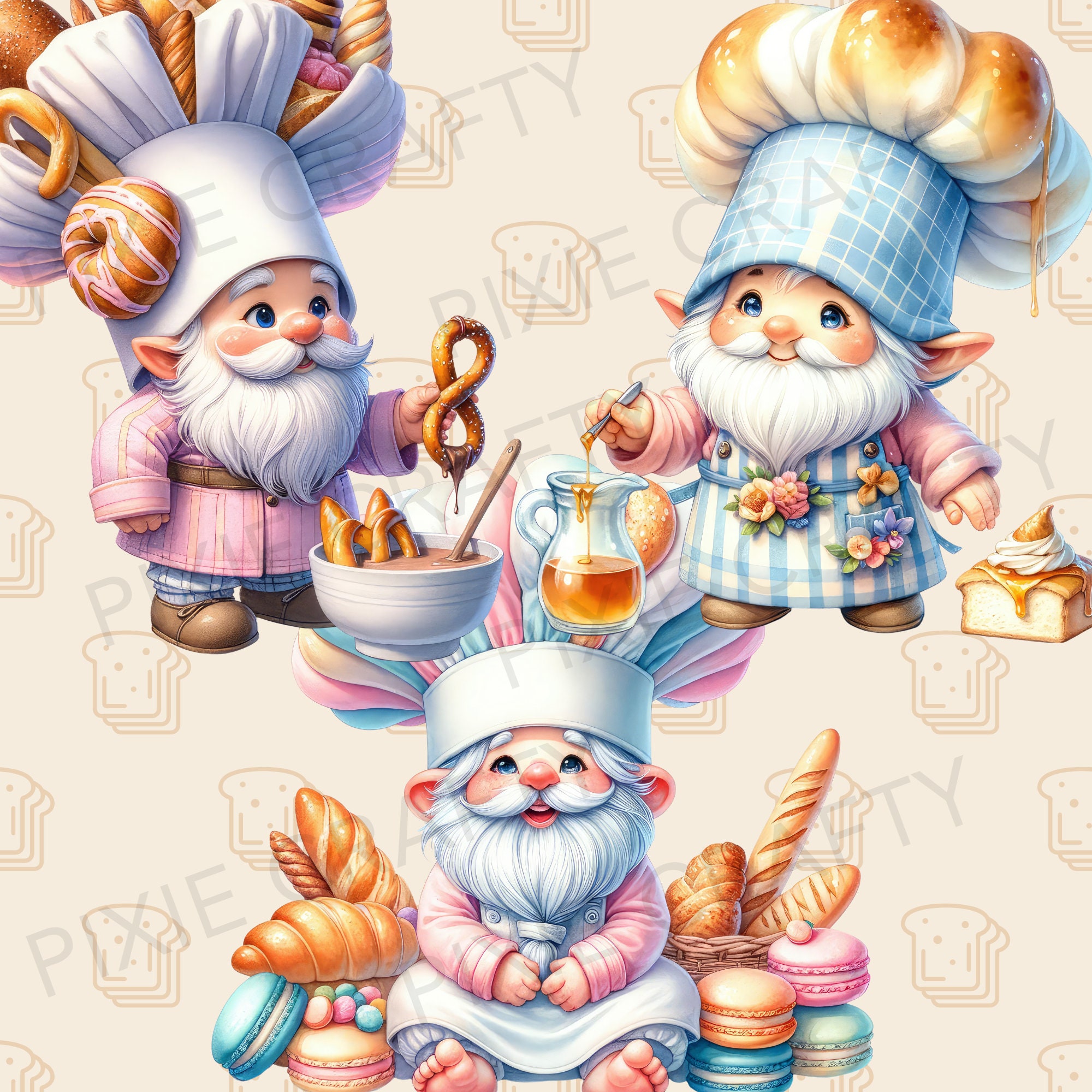 Watercolor Baker Gnome, Pastry Chef Gnome Clipart, Chef Gnome, Bread ...