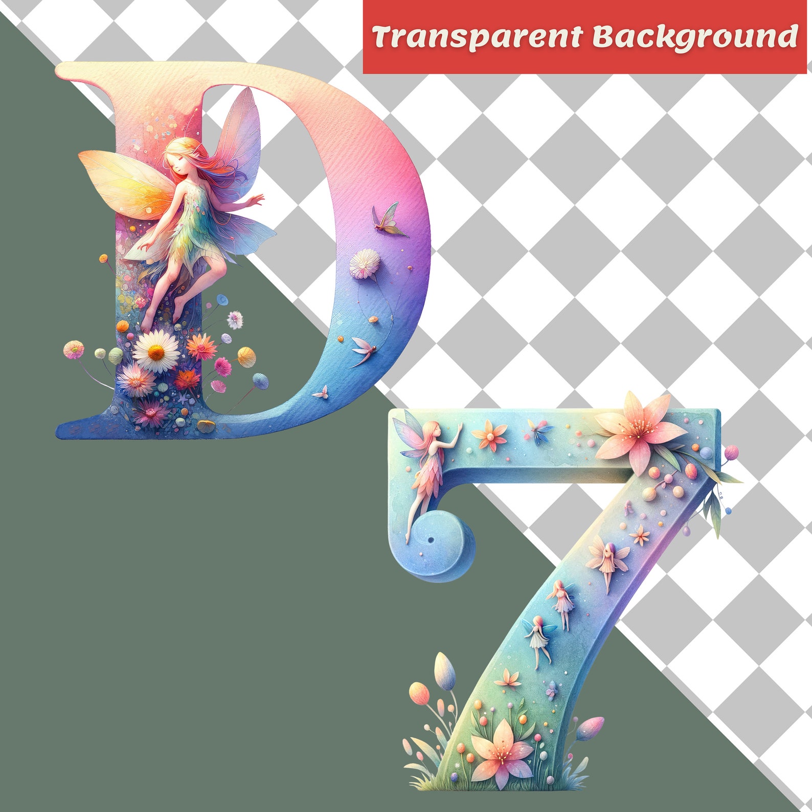 Watercolor Floral Fairy Alphabet, Fairy Watercolor Clipart, Floral ...