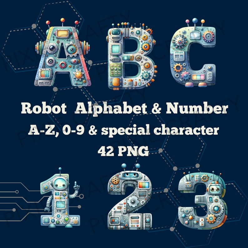 Robot Alphabet Clipart: Kid's Number PNG Set (digital Download) - Etsy
