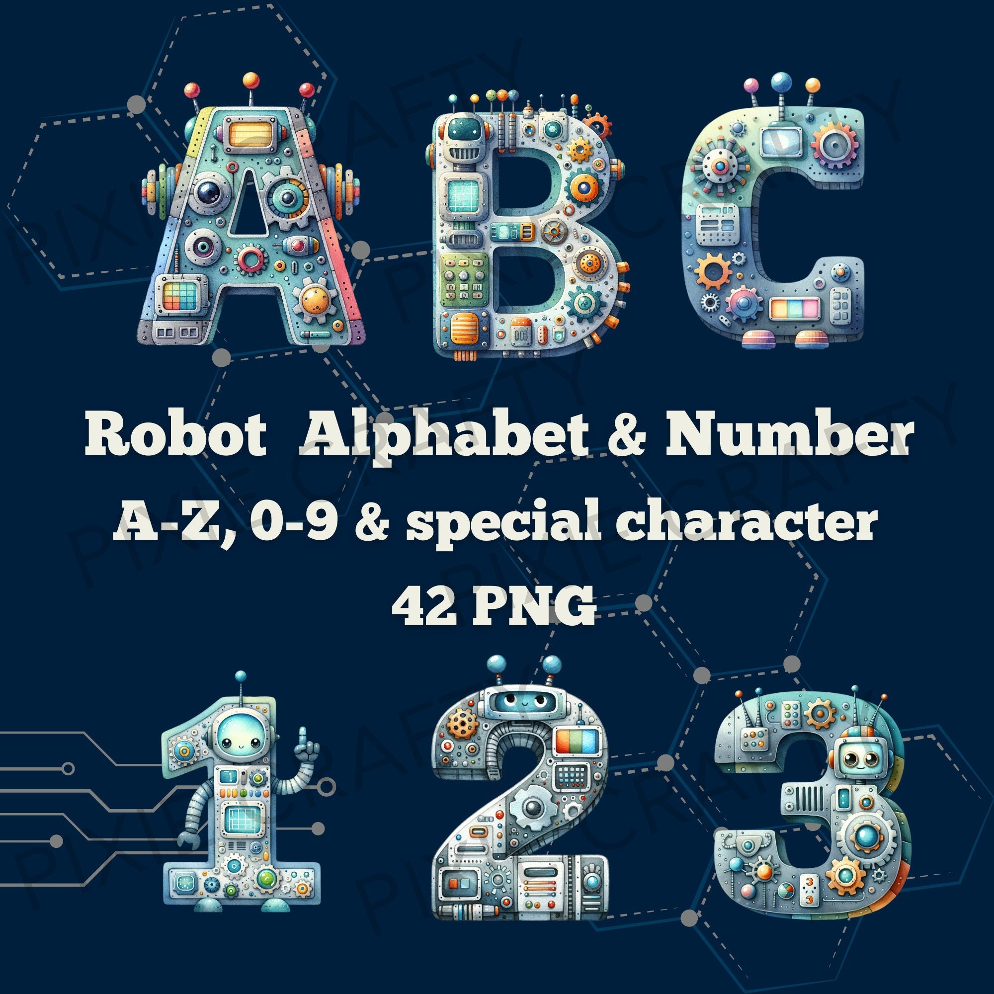 Robot Alphabet Clipart: Kid's Number PNG Set (digital Download) - Etsy