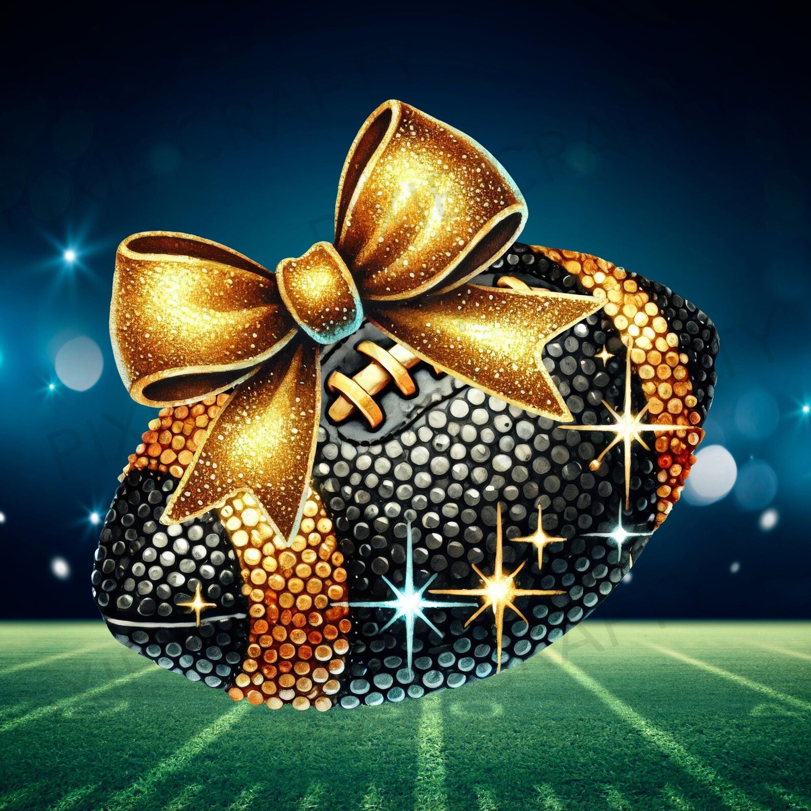 Glitter Football PNG: Black and Gold Coquette, Game Day (digital ...
