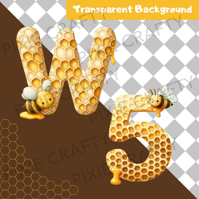 Honey Bee Watercolor Alphabet and Number, Honeycomb Letter Clipart ...