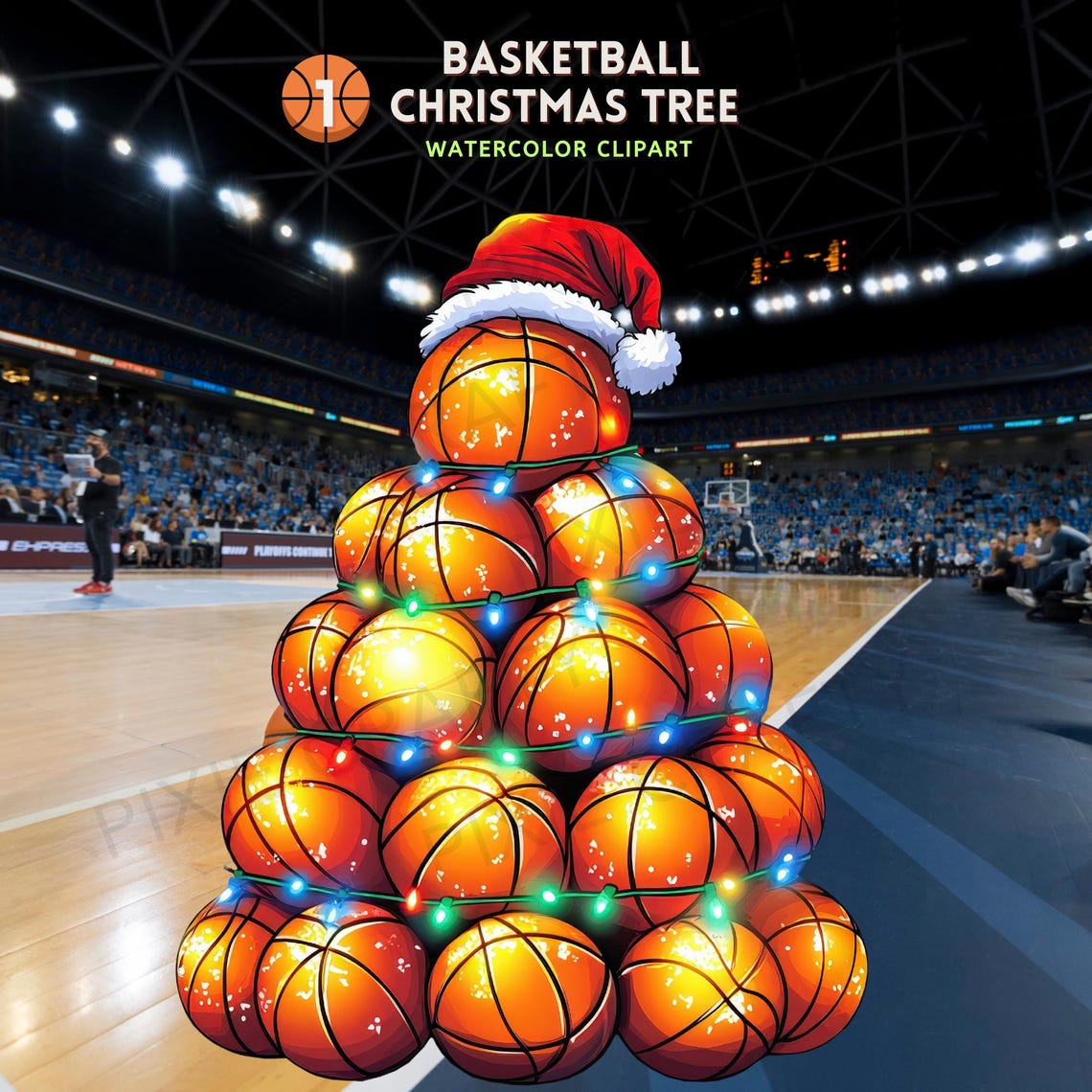 Watercolor Basketball Christmas Tree PNG: Sports Holiday Clipart ...