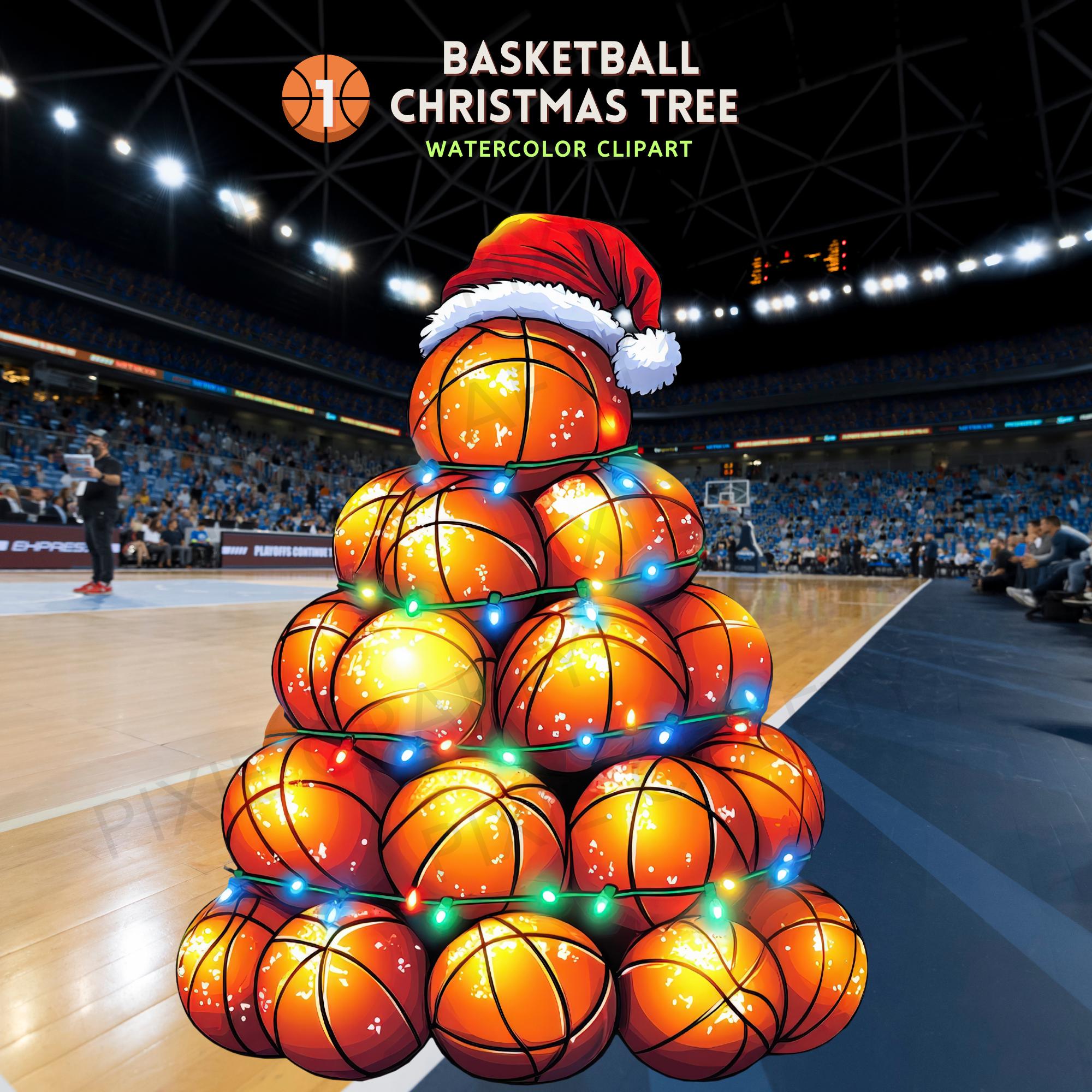 Watercolor Basketball Christmas Tree PNG: Sports Holiday Clipart ...
