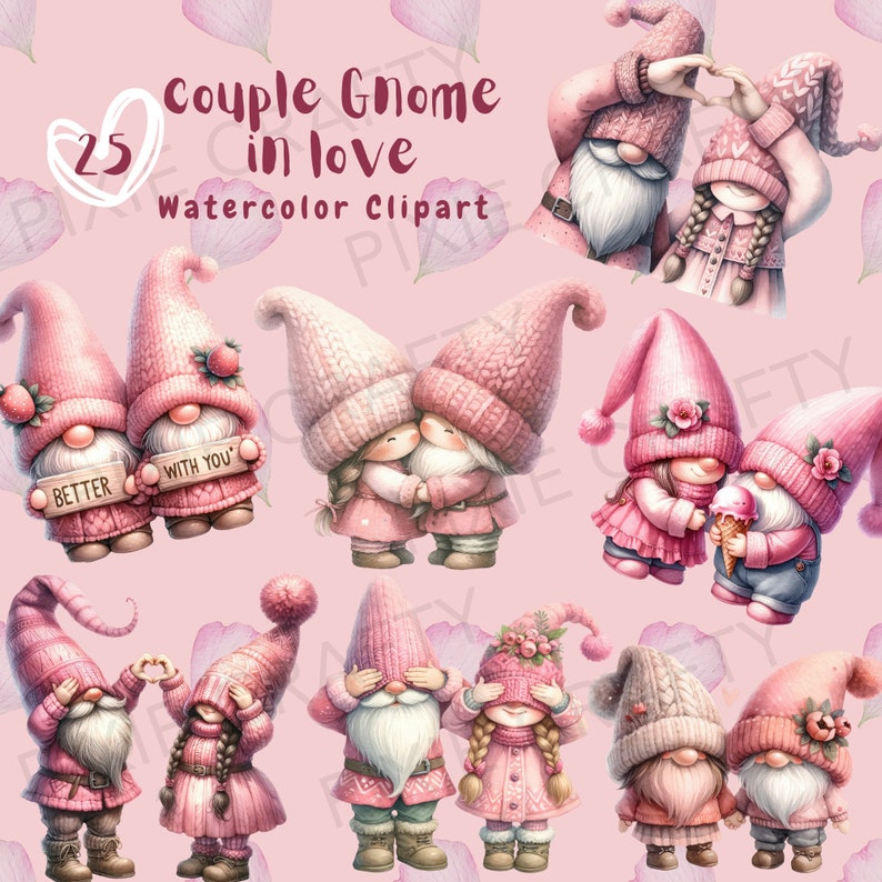 Watercolor Couple Gnomes, Valentines Gnome Couple Clipart, Gnome ...