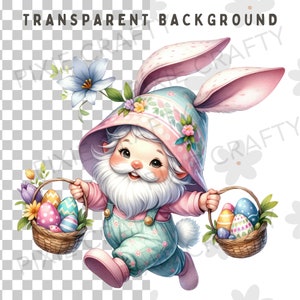 Easter Bunny Gnome Clipart, Spring Gnome Clipart, Watercolor Gnome ...