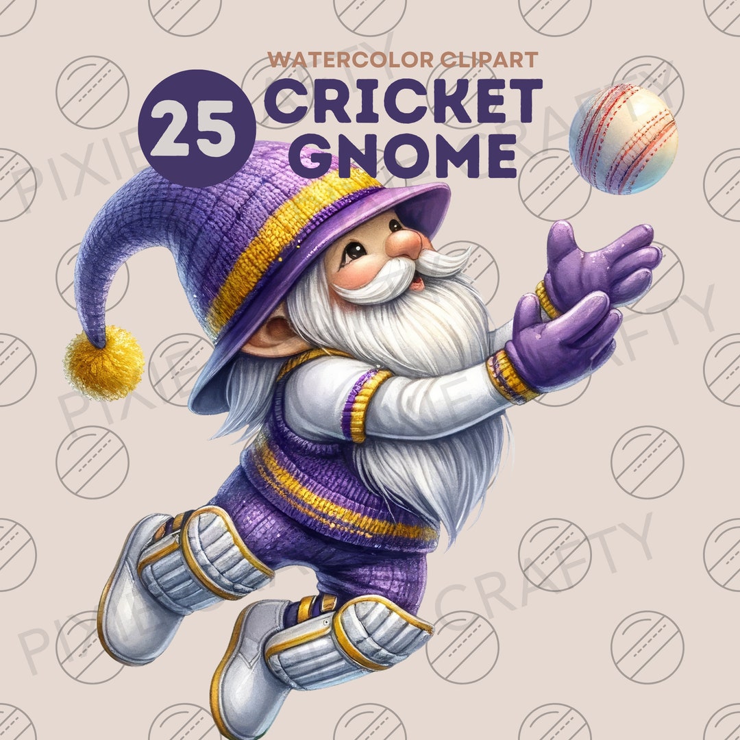Watercolor Cricket Gnome Clipart: Sports Lover Gift, , Sport Day ...