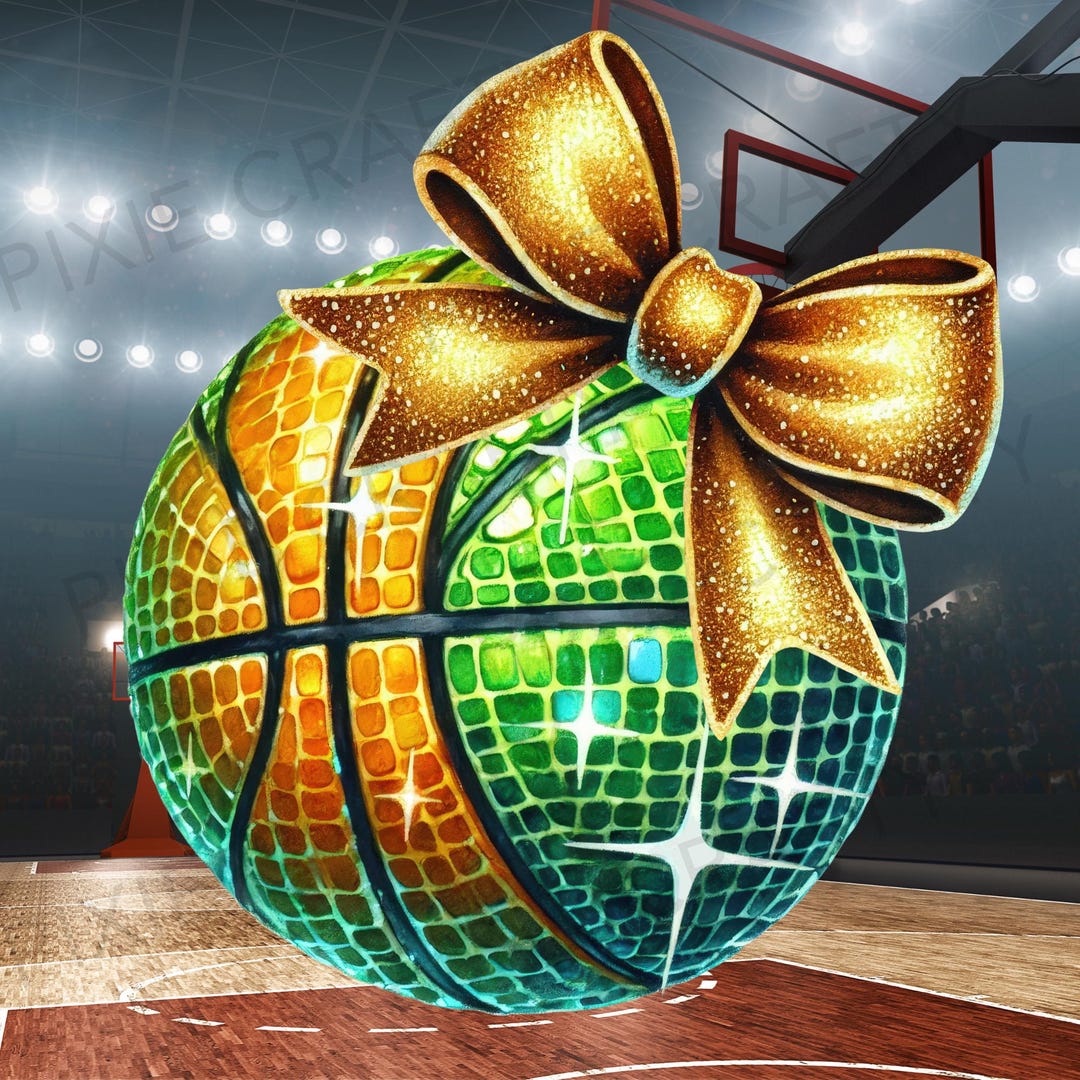 Disco Glitter Basketball PNG: Green and Yellow Coquette Clipart ...
