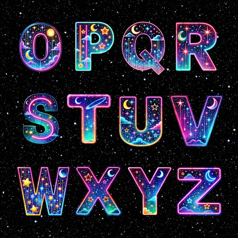 Neon Space Alphabet, Glowing Galaxy PNG, Outer Space Letters ...