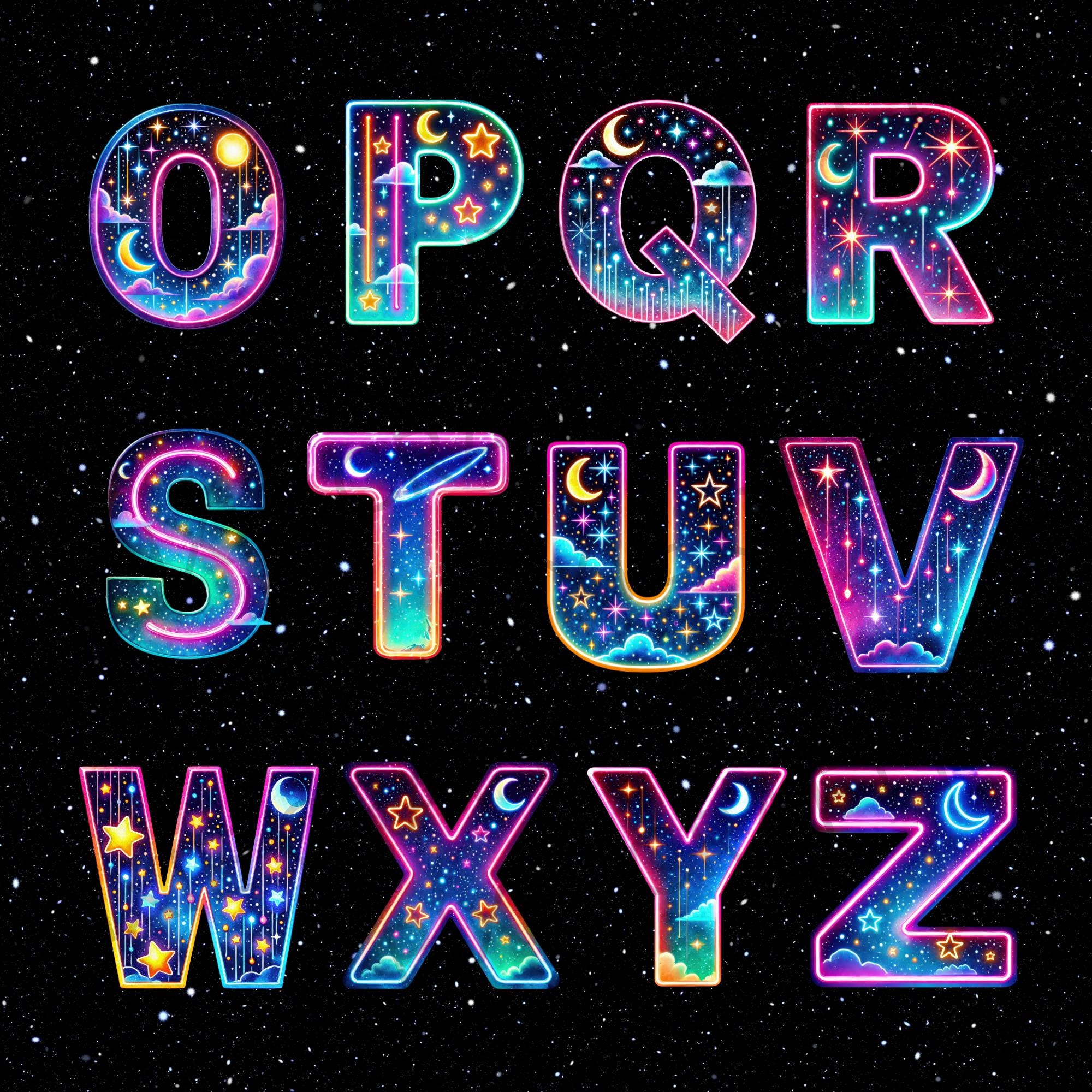 Neon Space Alphabet, Glowing Galaxy PNG, Outer Space Letters ...
