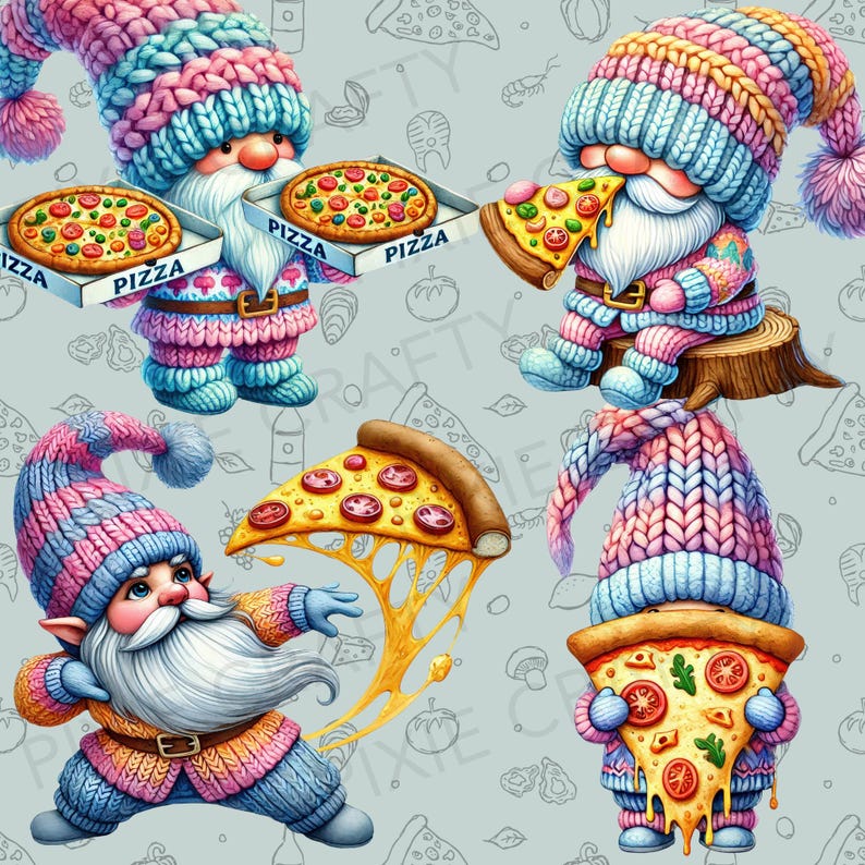 Watercolor Pizza Gnome PNG Clipart: Foodie Art, Nursery Decor, (digital ...