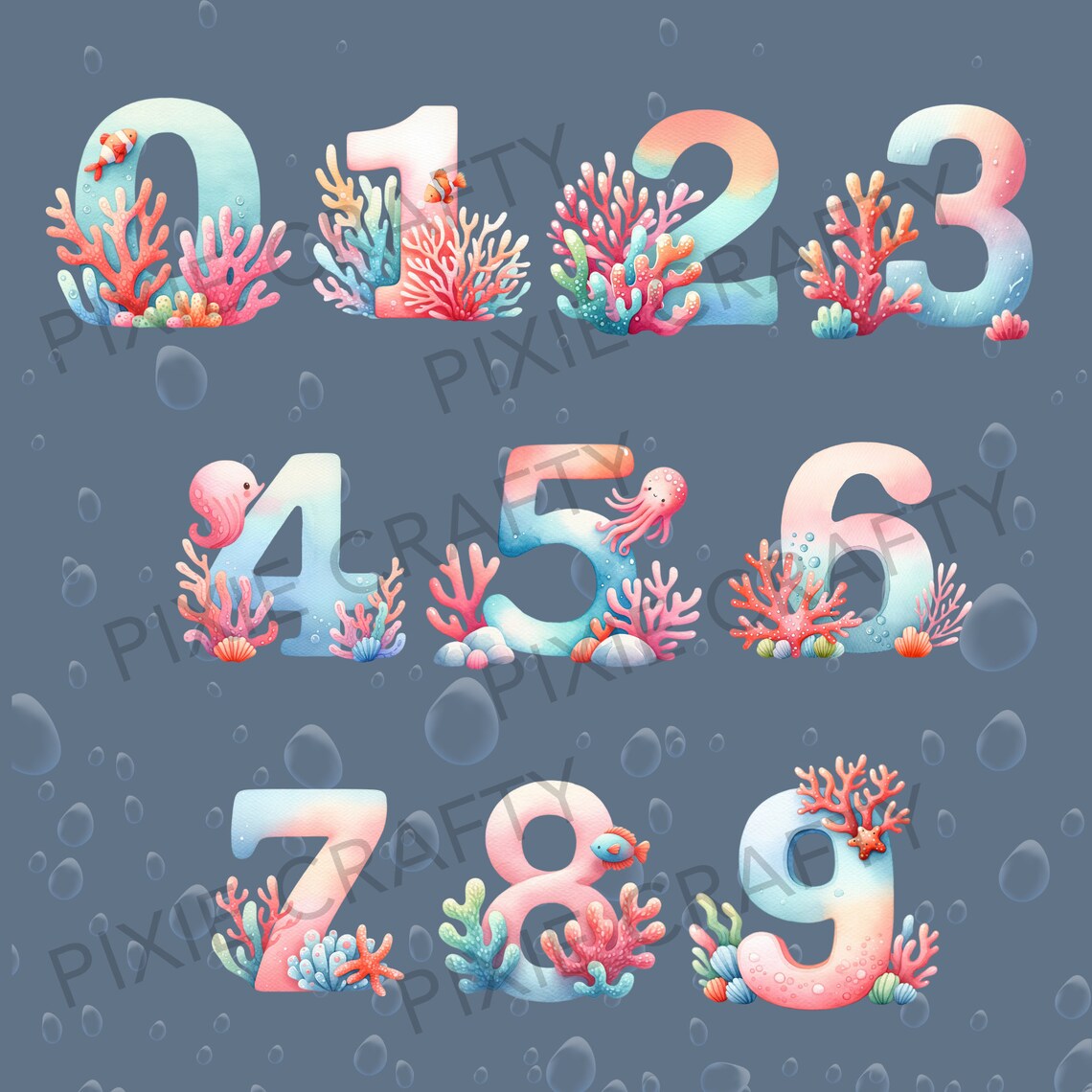 Watercolor Undersea Alphabet & Numbers: Ocean Animals Clipart (PNG ...