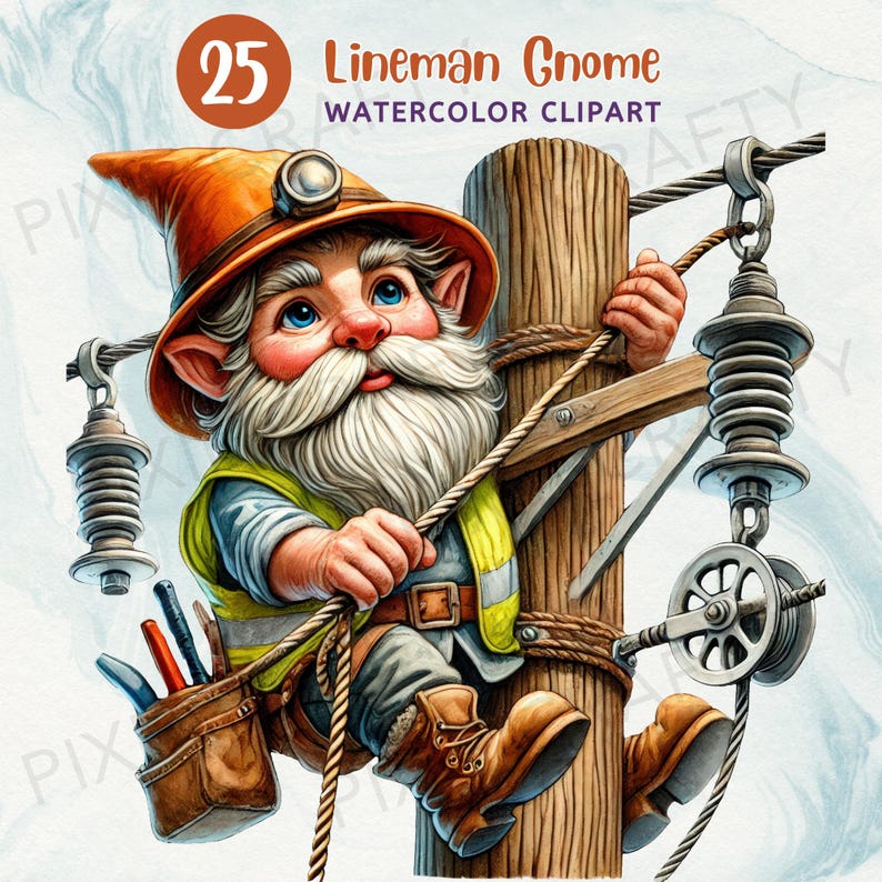 Lineman Gnome PNG, Lineman Electrician Gnome, Watercolor Gnome , Worker ...