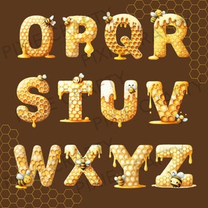 Honey Bee Watercolor Alphabet and Number, Honeycomb Letter Clipart ...