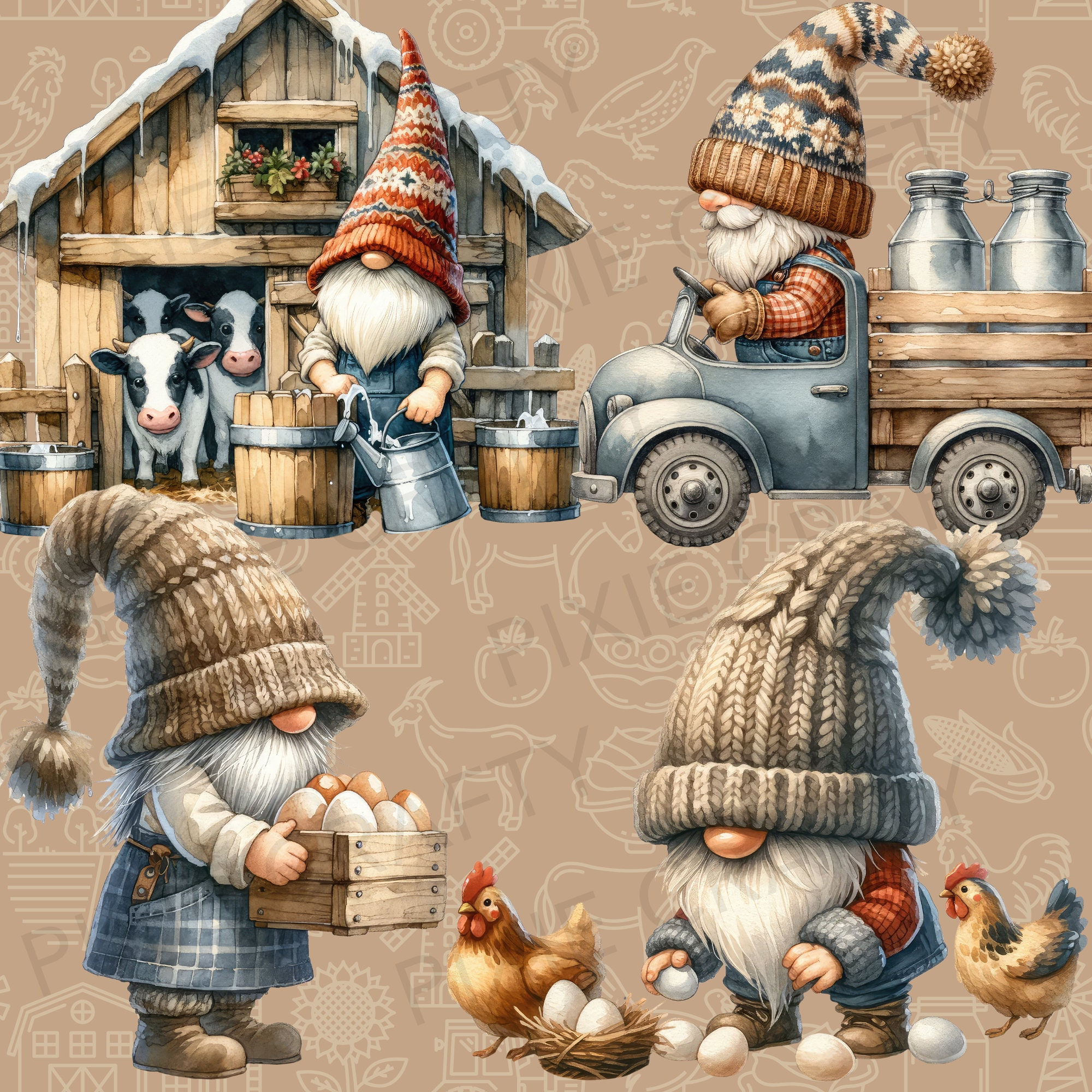Watercolor Animal Farm Gnome, Farm Life Clipart, Farm Animal Clipart ...