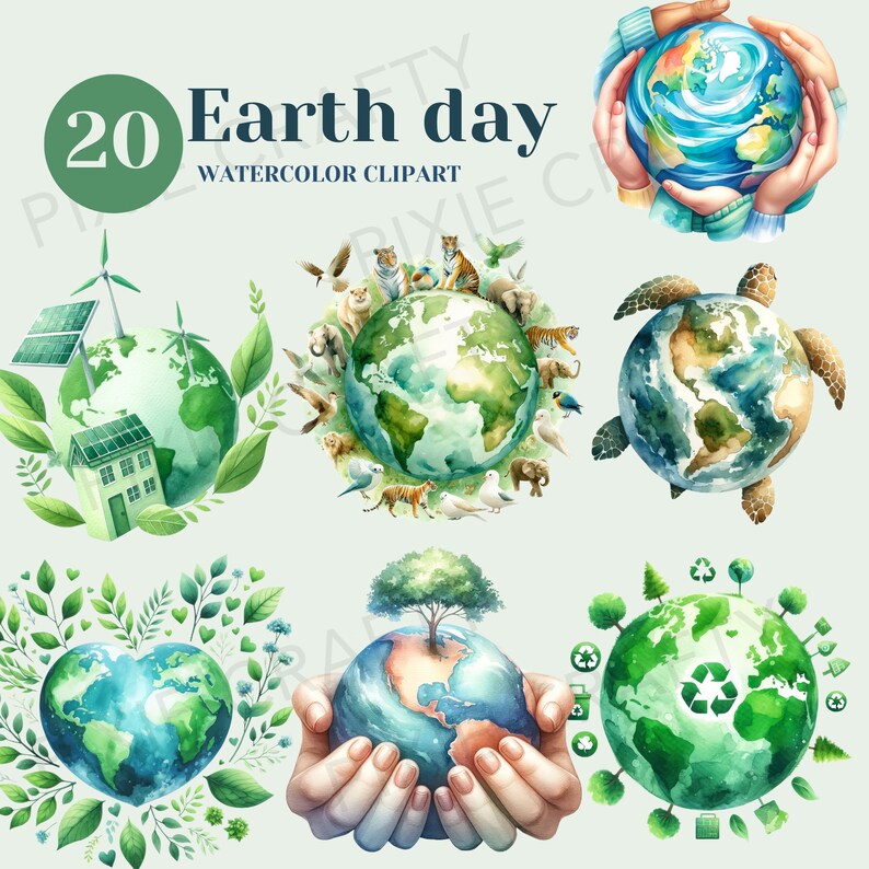 Watercolor Earth Day Design, Eco-friendly Clipart, Watercolor Recycling ...
