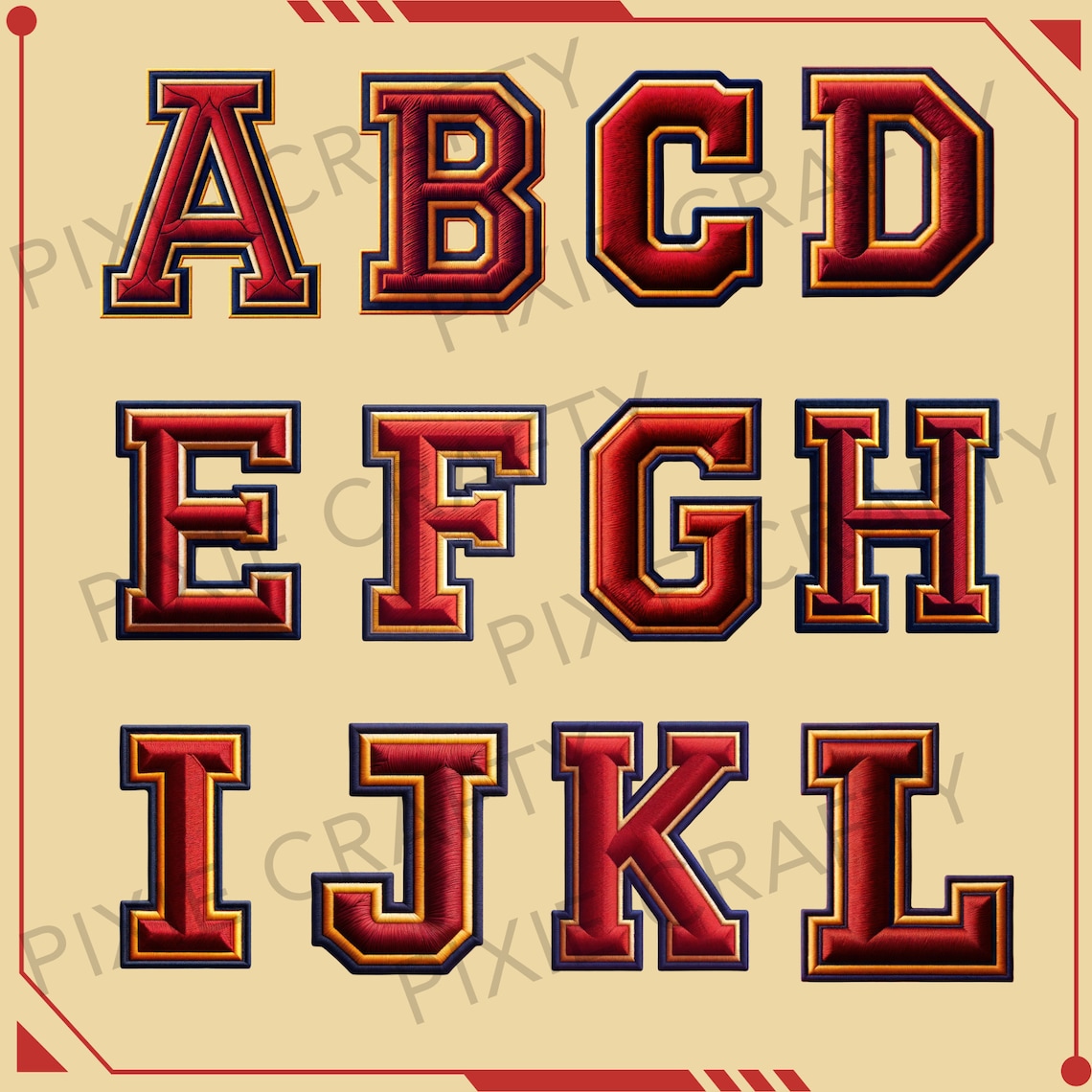 Varsity Embroidery Letters: College Font Alphabet & Numbers (PNG ...