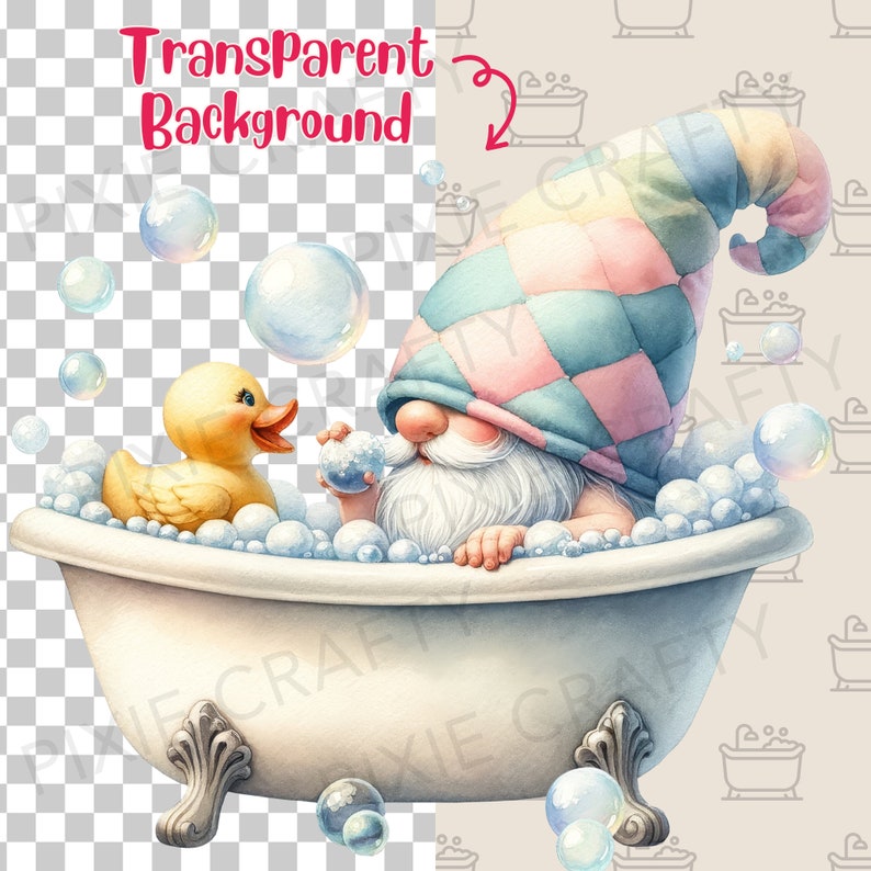 Bath Tub Gnomes Clipart, Watercolor Gnome PNG, Bathtub Bubble Soap Watercolor, Bubble Bath, Duck ...