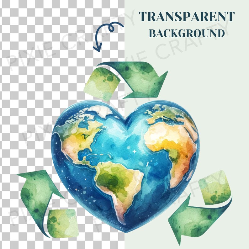 Watercolor Earth Day Design, Eco-friendly Clipart, Watercolor Recycling ...