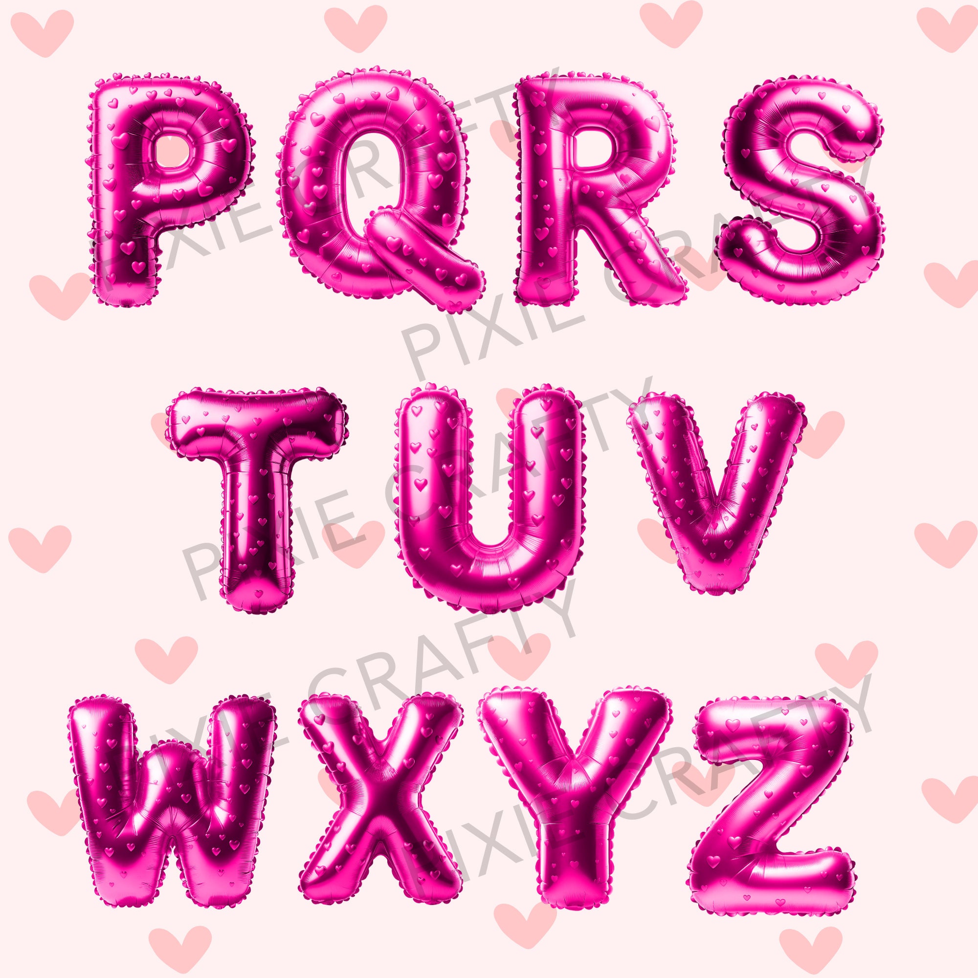 Hot Pink Foil Balloon Alphabet Clipart: Valentine's Day PNG (digital ...