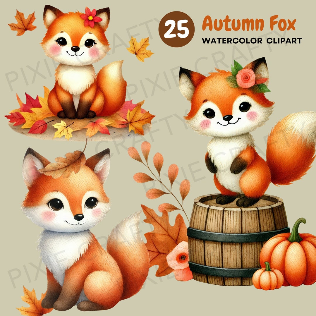 Watercolor Autumn Fox Clipart: Woodland Animals PNG (digital Download ...