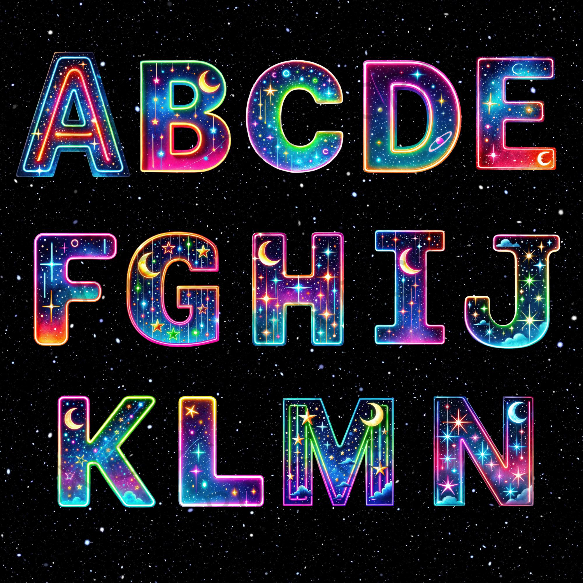 Neon Space Alphabet, Glowing Galaxy PNG, Outer Space Letters ...