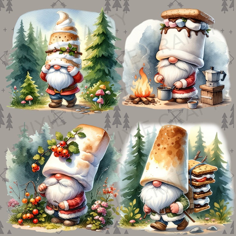 Watercolor S'mores Gnomes Clipart: Camping PNG Images (digital Download ...