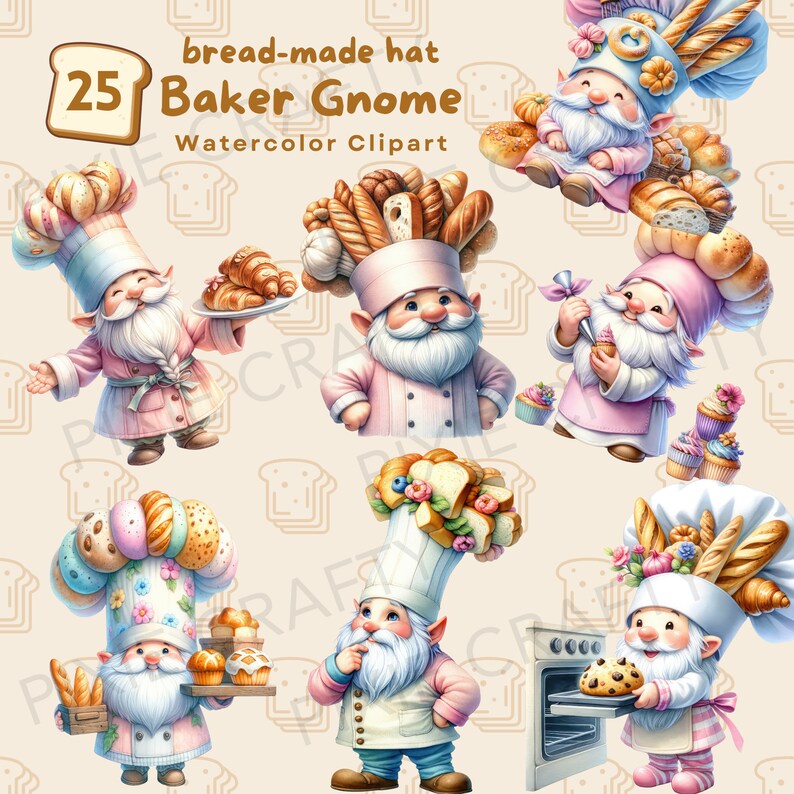 Watercolor Baker Gnome, Pastry Chef Gnome Clipart, Chef Gnome, Bread ...