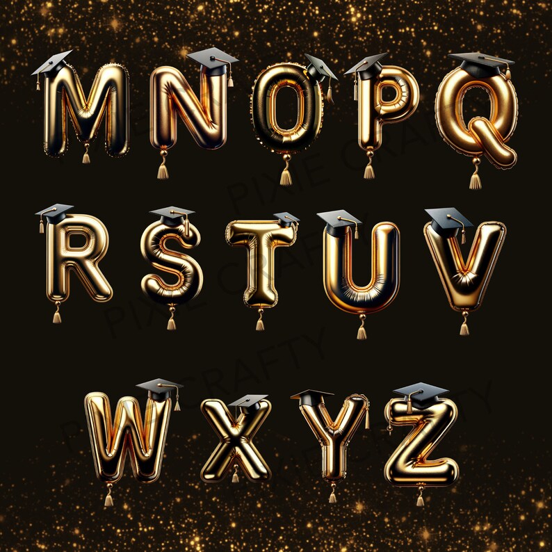 Graduation Foil Balloon Clipart, Alphabet and Number Foil Balloon ...