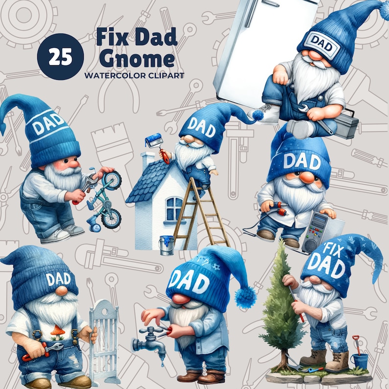 Watercolor Dad Gnome Clipart: Father's Day PNG (digital Download) - Etsy