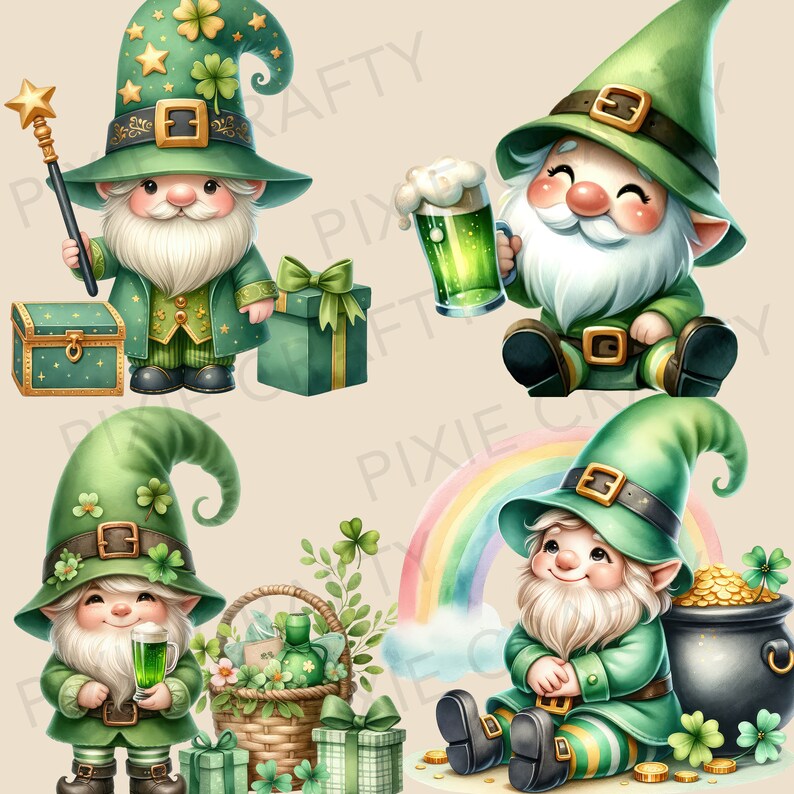Watercolor St.patrick's Day Gnomes, Gnome PNG, Watercolor Gnome Clipart ...