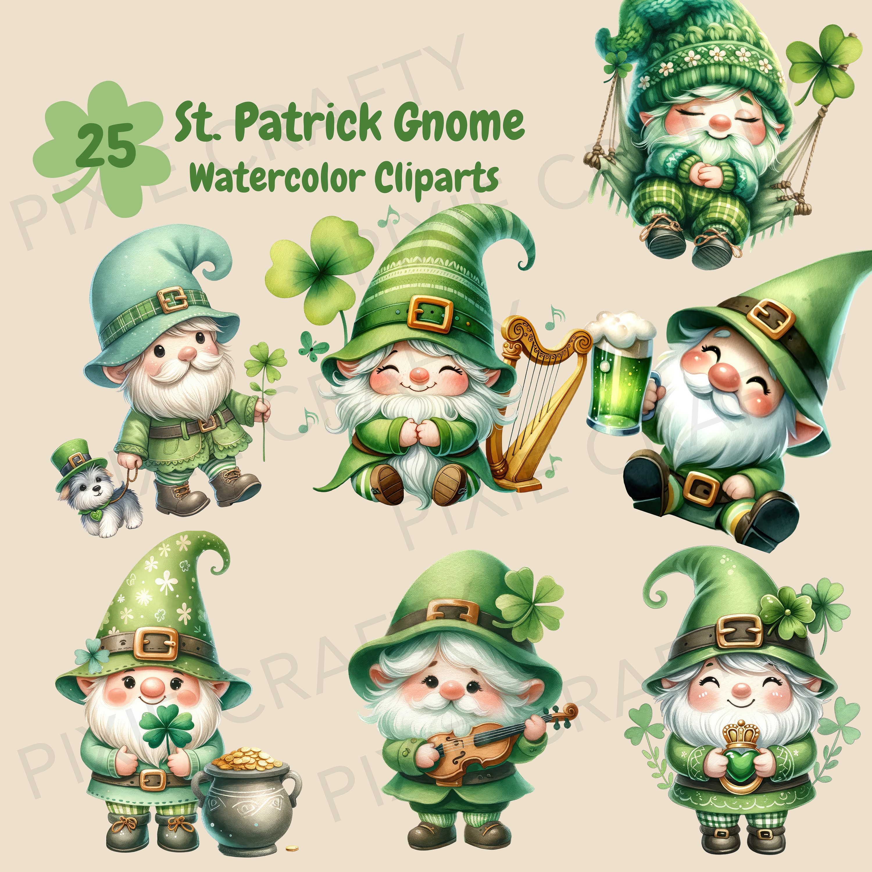 Watercolor St.patrick's Day Gnomes, Gnome PNG, Watercolor Gnome Clipart ...
