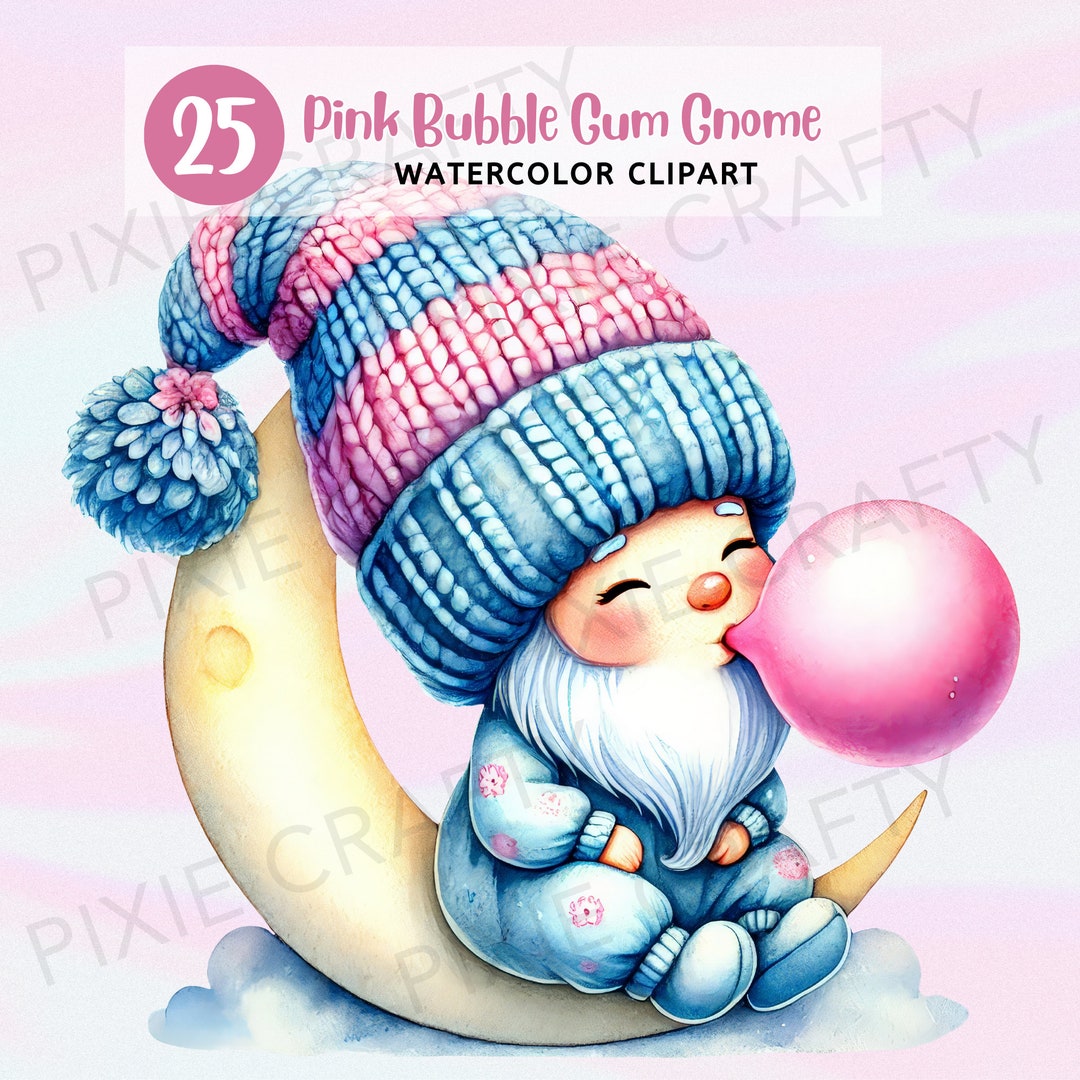 Pink Bubble Gum Gnome Watercolor Clipart (digital Download) - Etsy