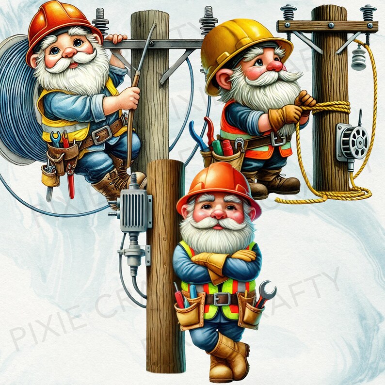 Lineman Gnome Watercolor Clipart: Electrician PNG, Worker Boys ...