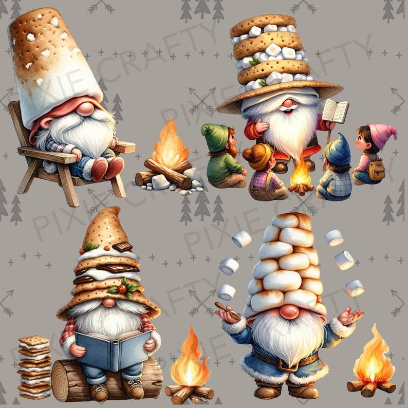 Watercolor S'mores Gnomes Clipart: Camping PNG Images (digital Download ...