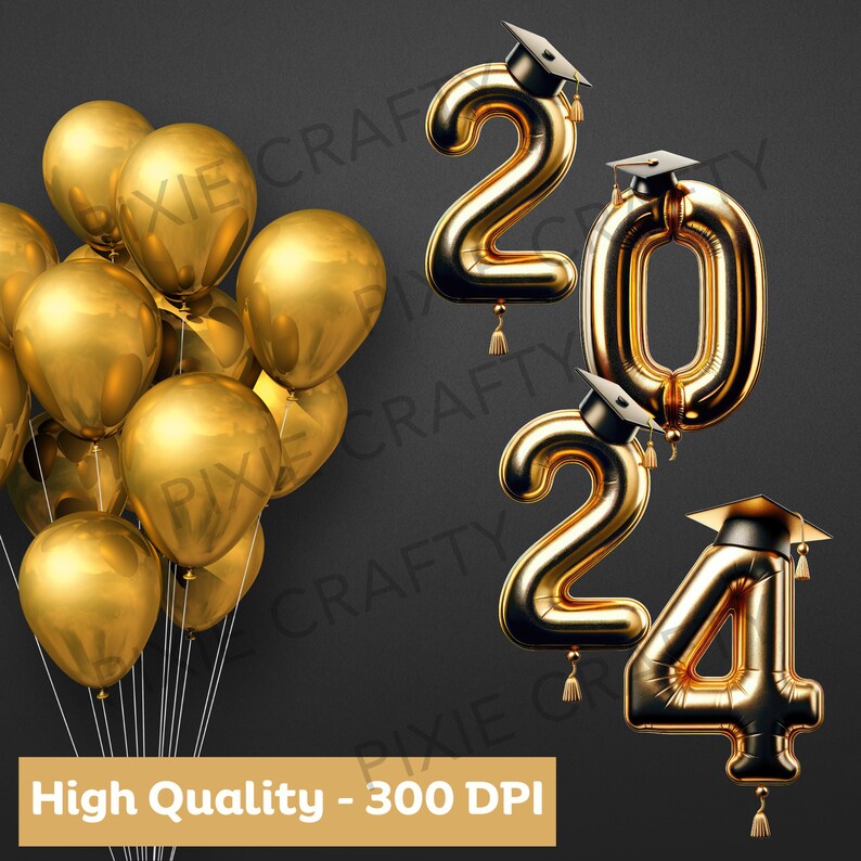 Graduation Foil Balloon Clipart, Alphabet and Number Foil Balloon ...