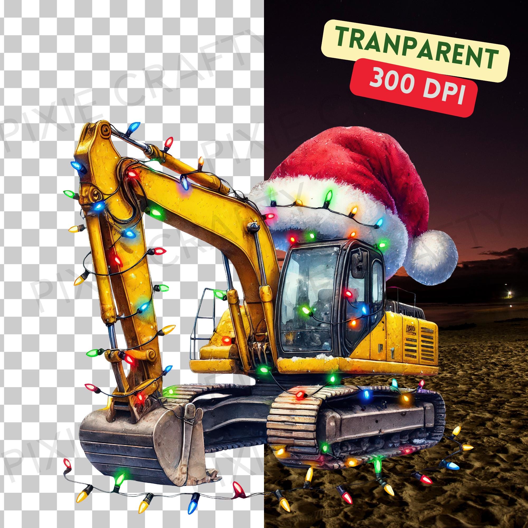 Yellow Christmas Excavator PNG, Watercolor Construction Truck, Santa ...