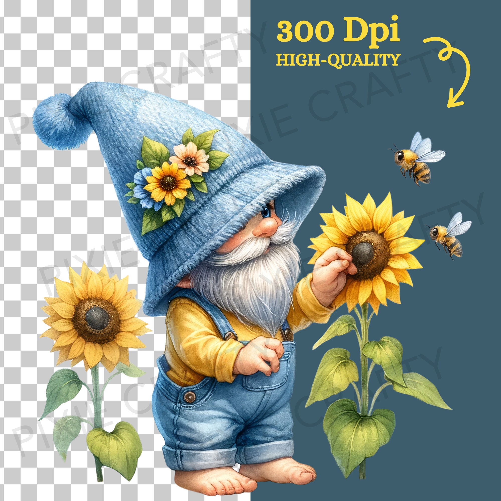 Watercolor Sunflower Gnome Clipart: Spring PNG Images (digital Download ...