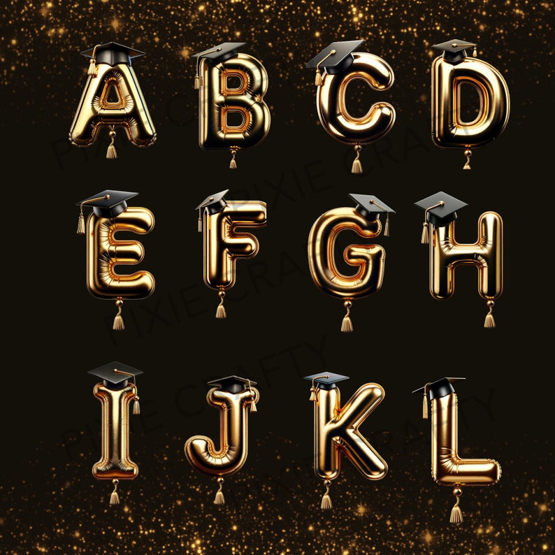 Graduation Foil Balloon Clipart, Alphabet and Number Foil Balloon ...