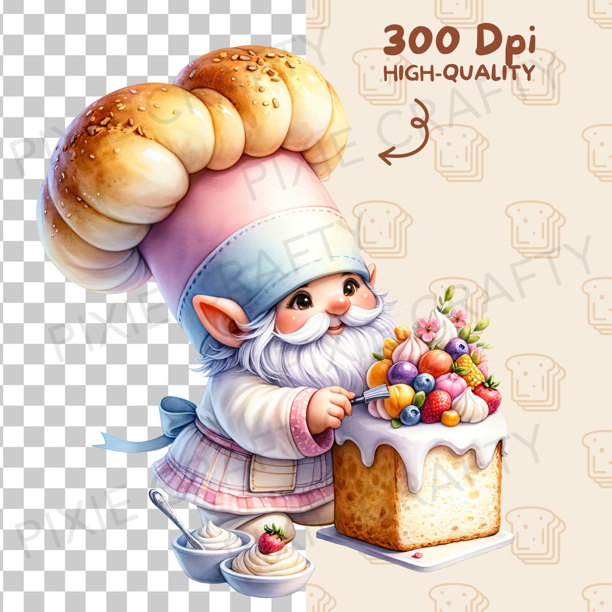 Watercolor Baker Gnome, Pastry Chef Gnome Clipart, Chef Gnome, Bread ...